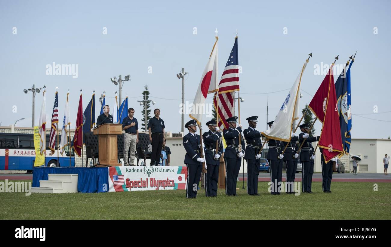 An 18th Wing Honor Guard detail begins the opening ceremony of the ...