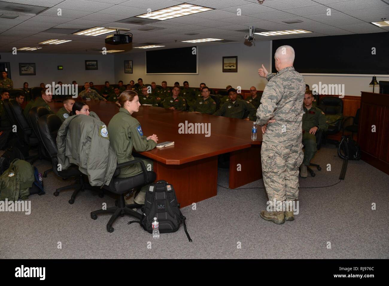 Air National Guard Director Lt. Gen. Scott Rice talks to a group of ...