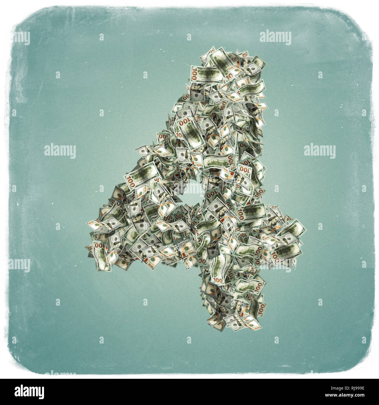 The Number 4 made from new 100 Dollar bills - 3D Rendering Stock Photo ...