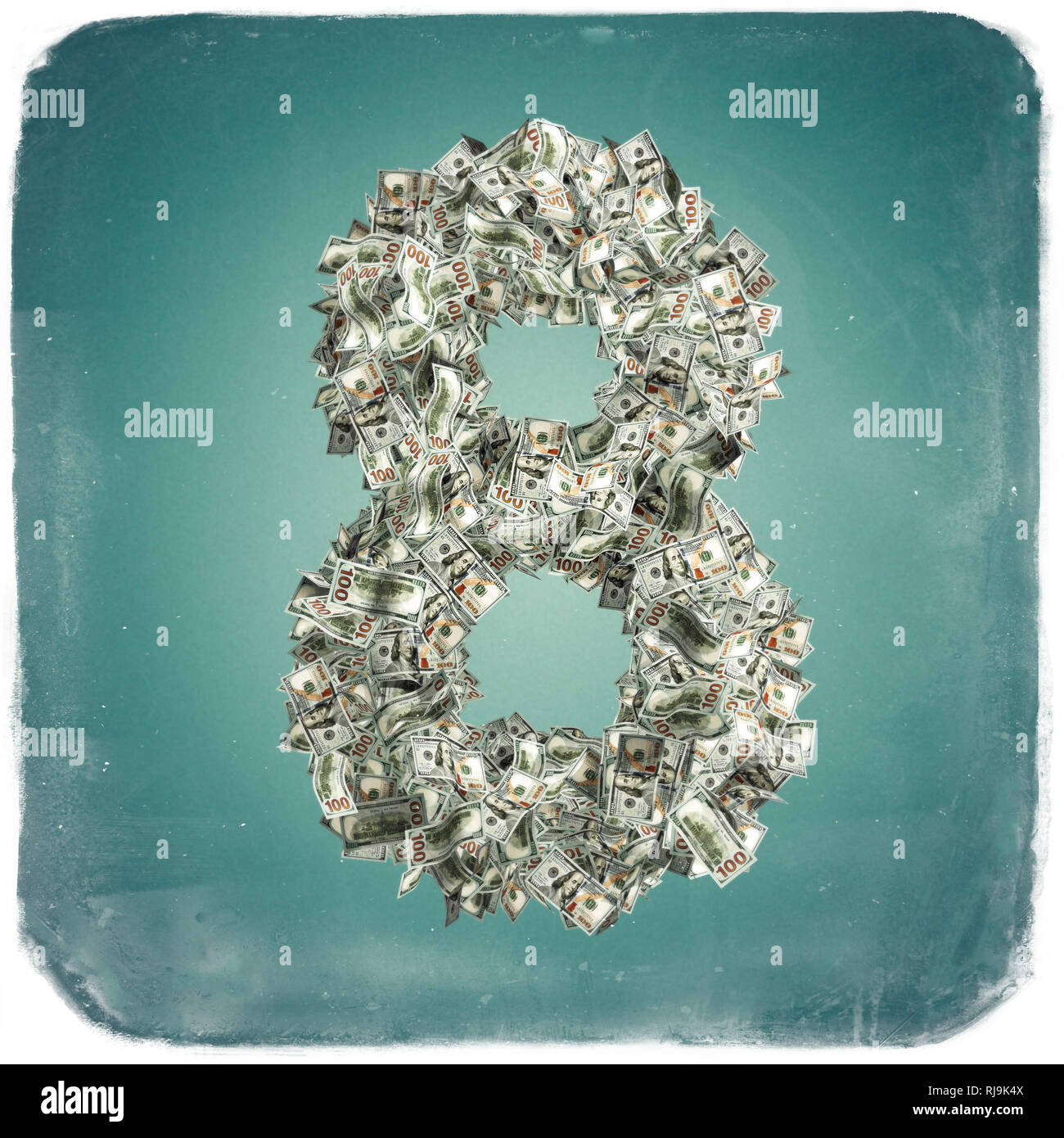 The Number 8 made from new 100 Dollar bills - 3D Rendering Stock Photo ...