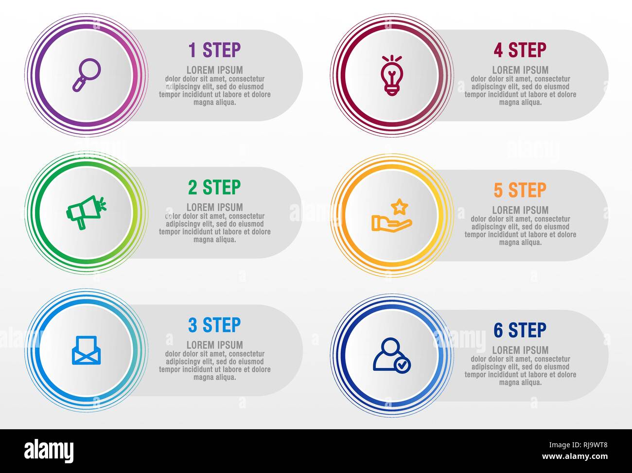 Modern vector illustration 3D. Infographic circles template with six ...