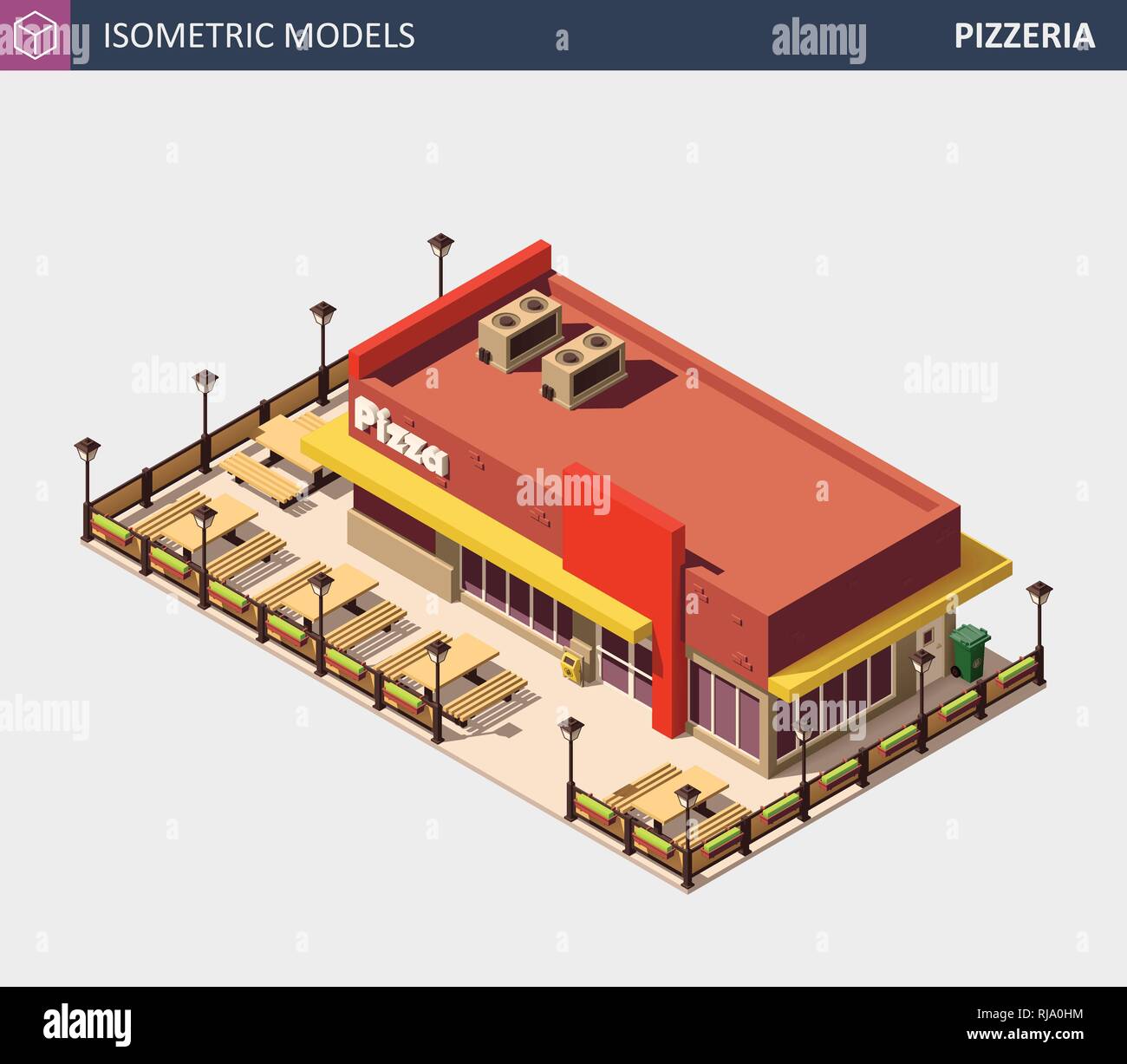 Vector Isometric Fast Food or Pizzerie Building with Sale Sign Board ...