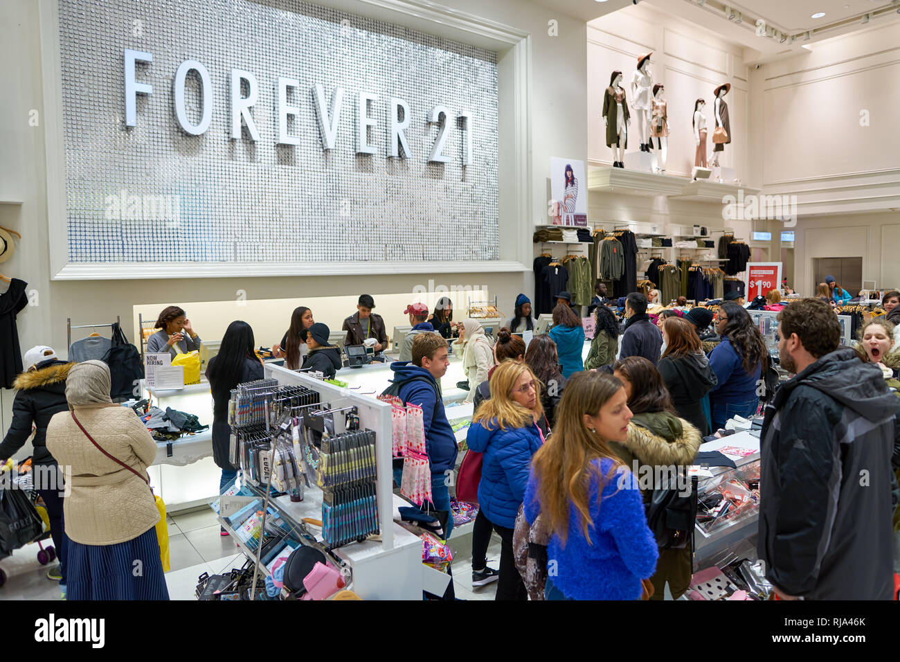 NEW YORK - MARCH 19, 2016: inside of Forever 21 in New-York. Forever 21 ...