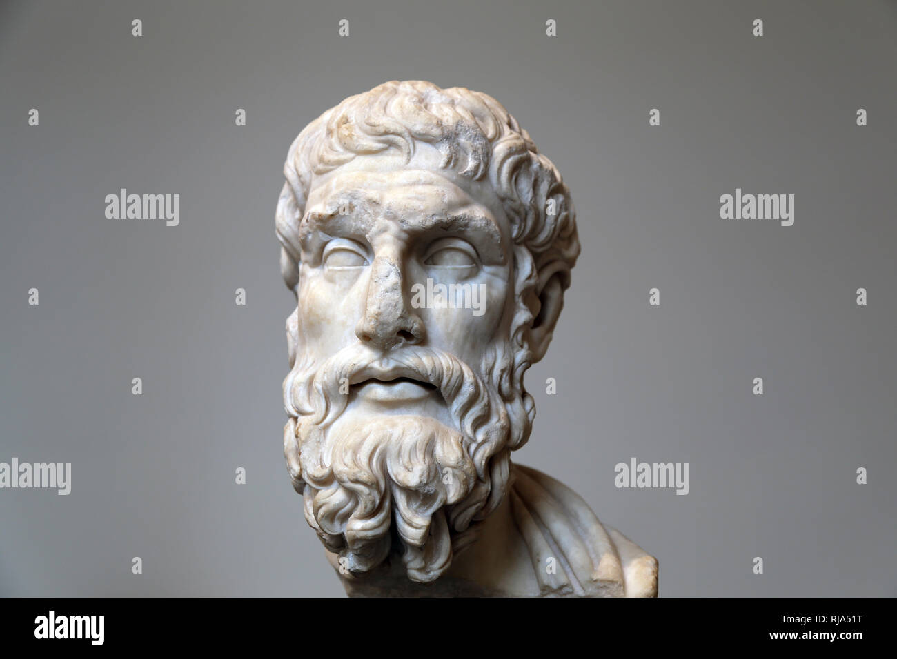 Marble head of Greek philosopher Epicurus (341-270 BC). Roman copy ...