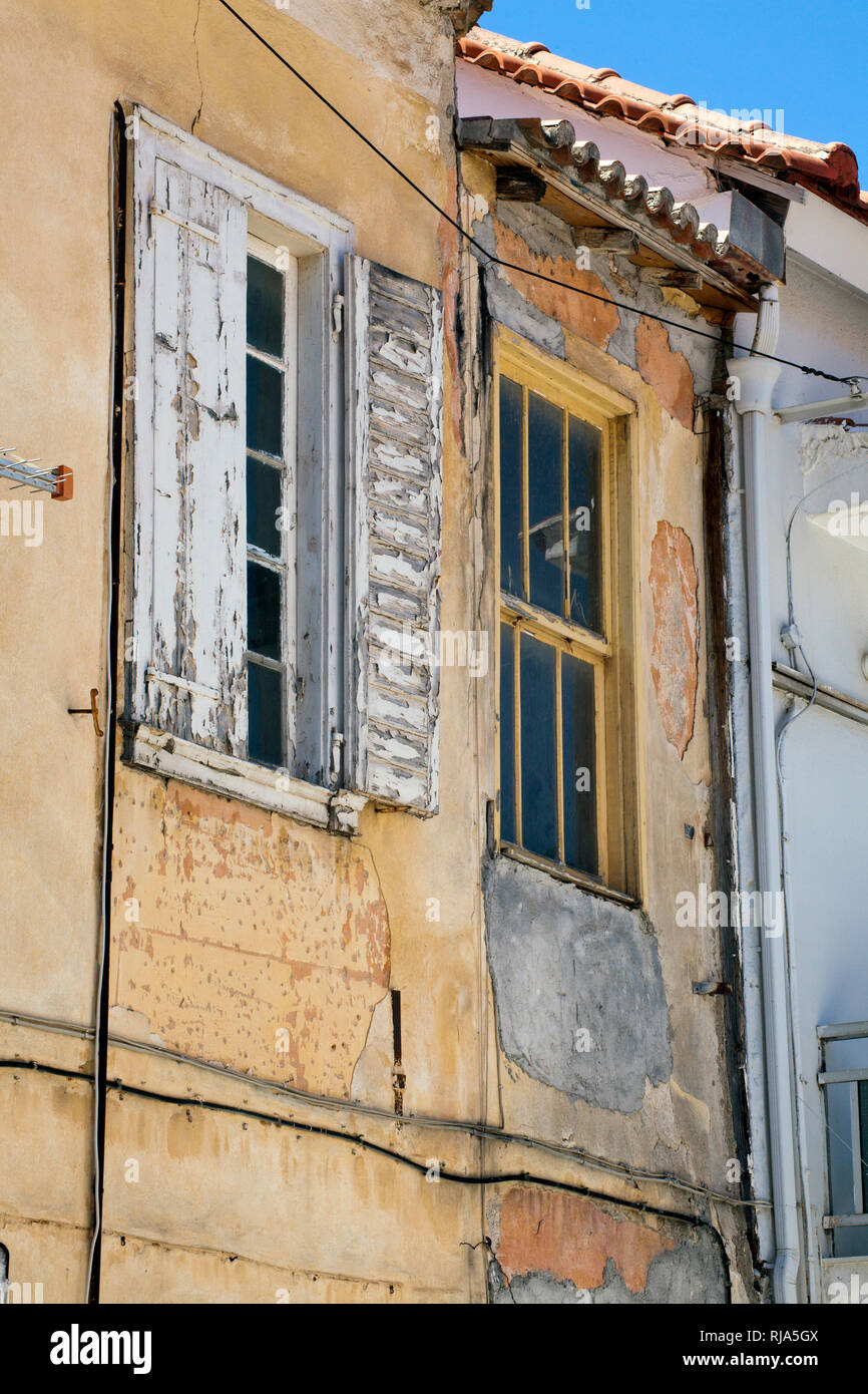 old decayed windows in greece Stock Photo - Alamy