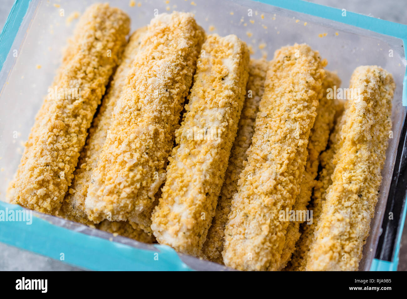 Raw Frozen Breaded Mozzarella Cheese Sticks Ready to Fry in Plastic Box ...