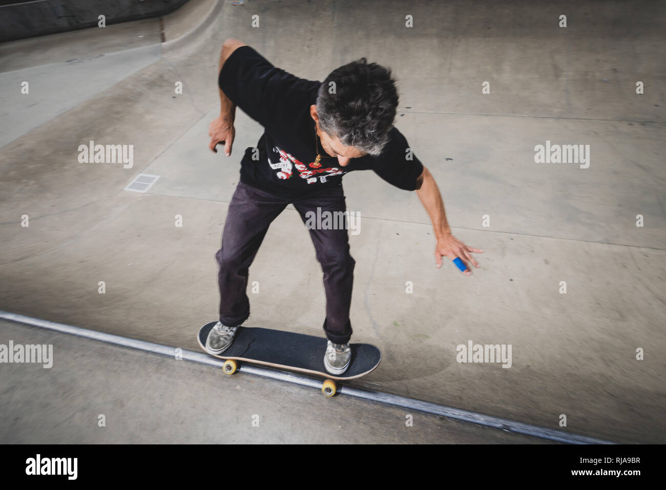 A man skating at The Level Skatepark in Brighton, East Sussex, England ...