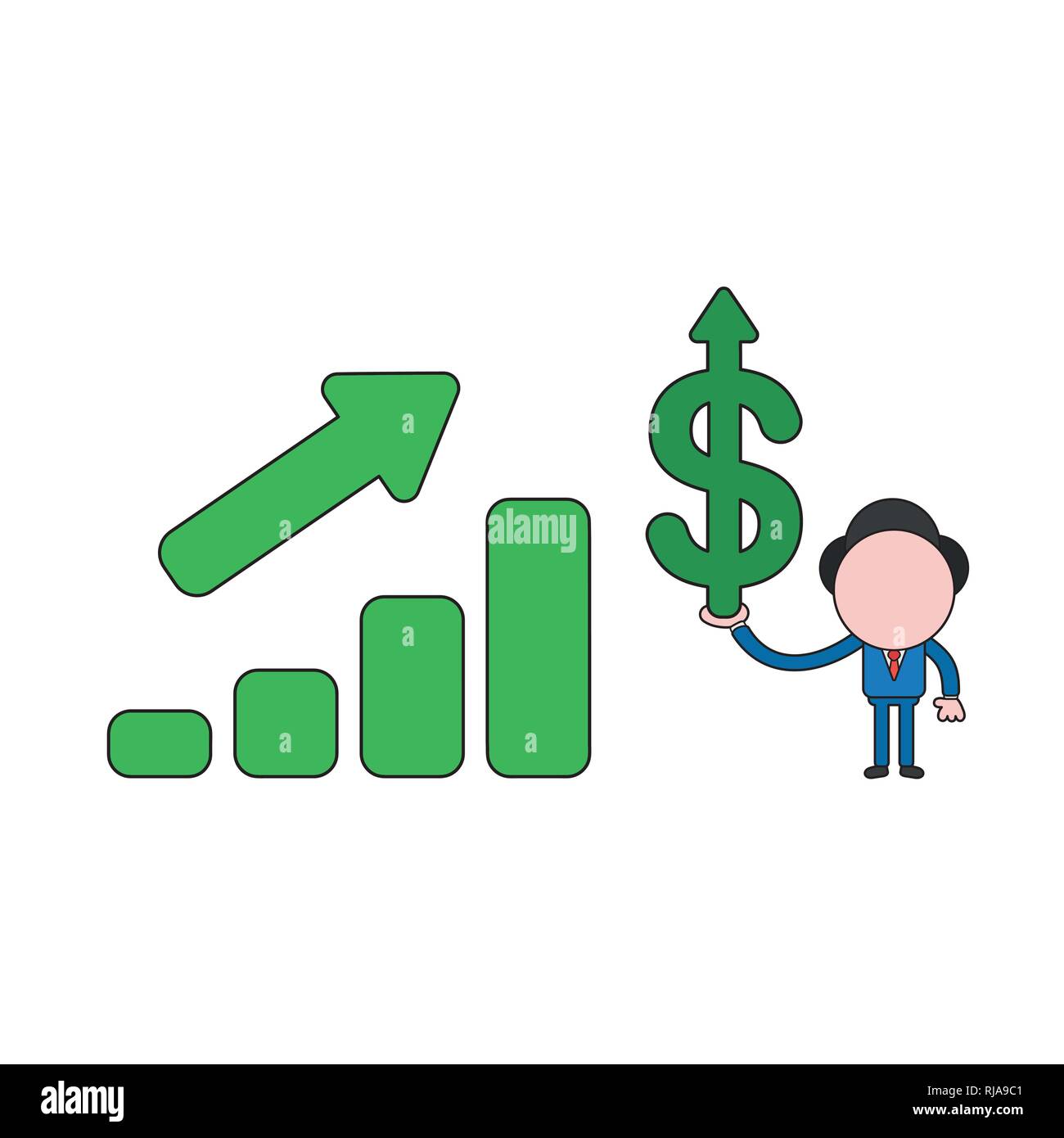 Vector illustration businessman character with sales chart moving up ...