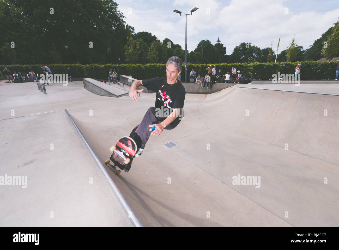A man skating at The Level Skatepark in Brighton, East Sussex, England ...