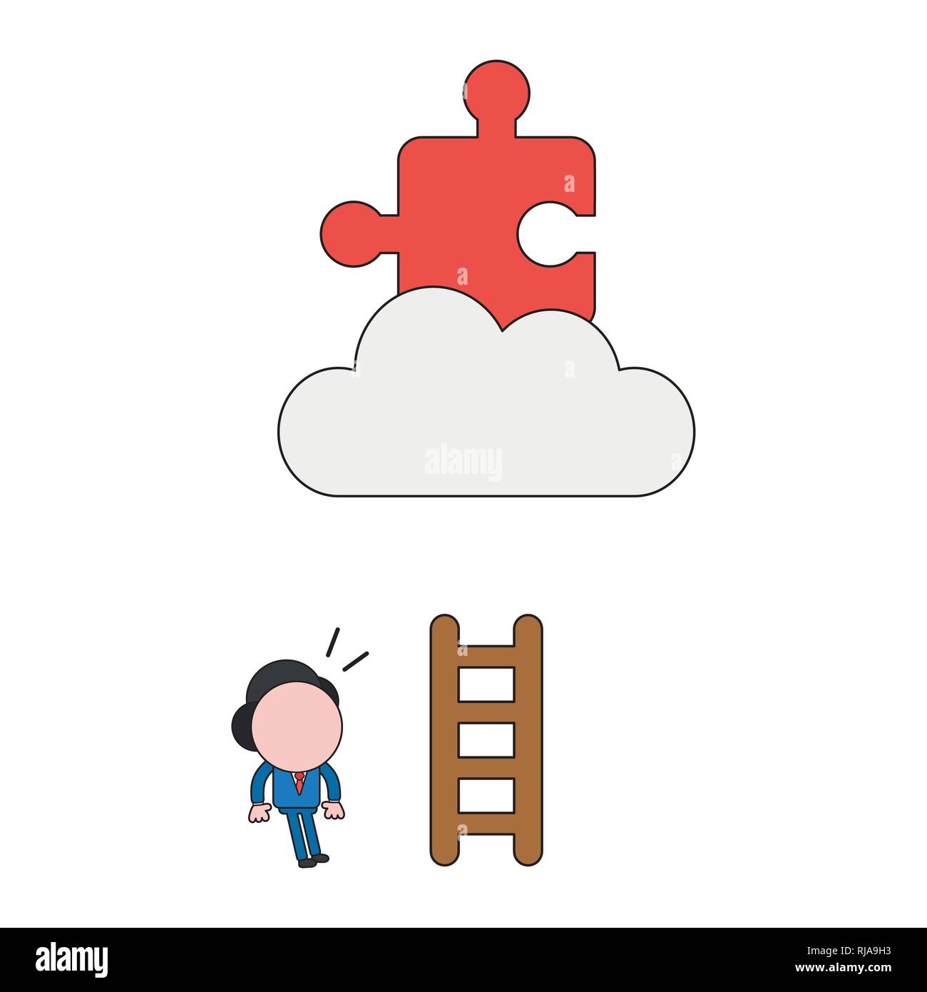 Vector illustration businessman character with short wooden ladder and ...