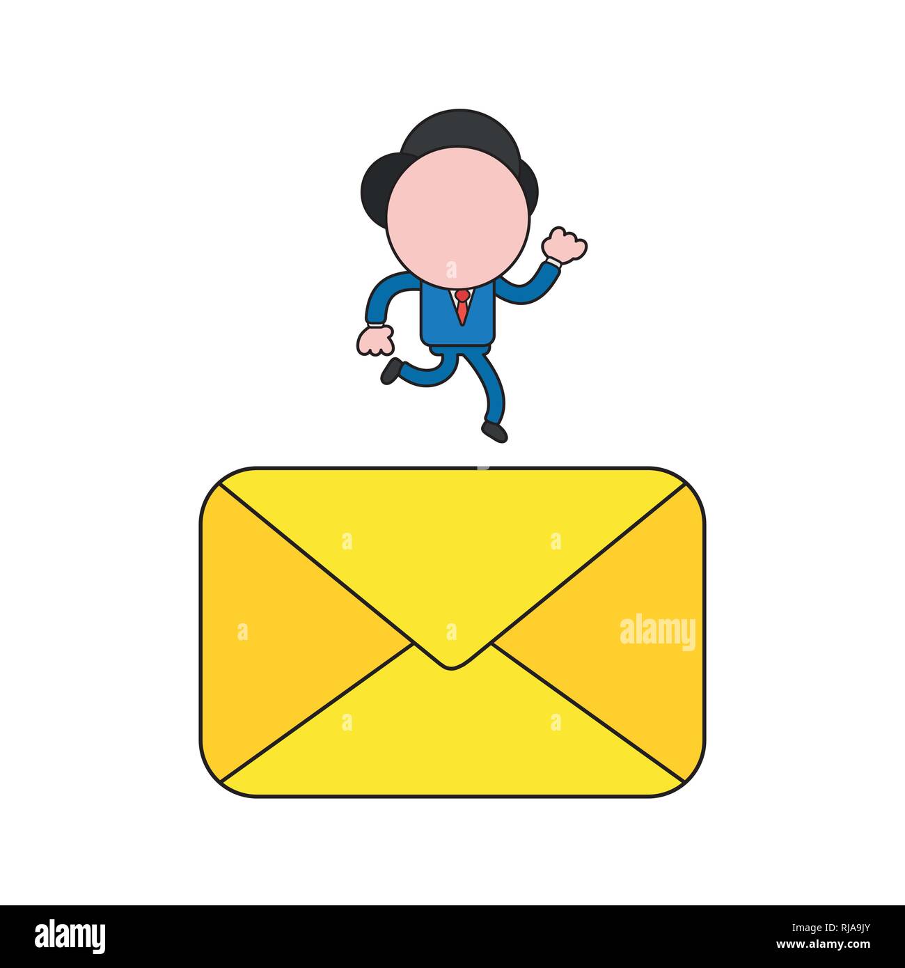 Vector illustration businessman character running on closed mail ...