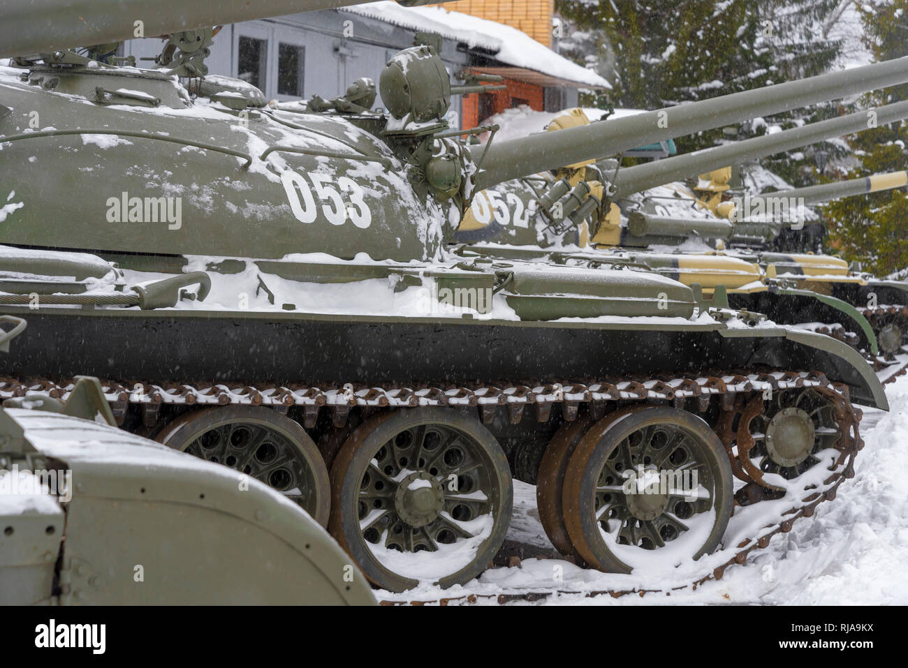 The average Soviet t-55 tank close-up in the Museum. Soviet military ...
