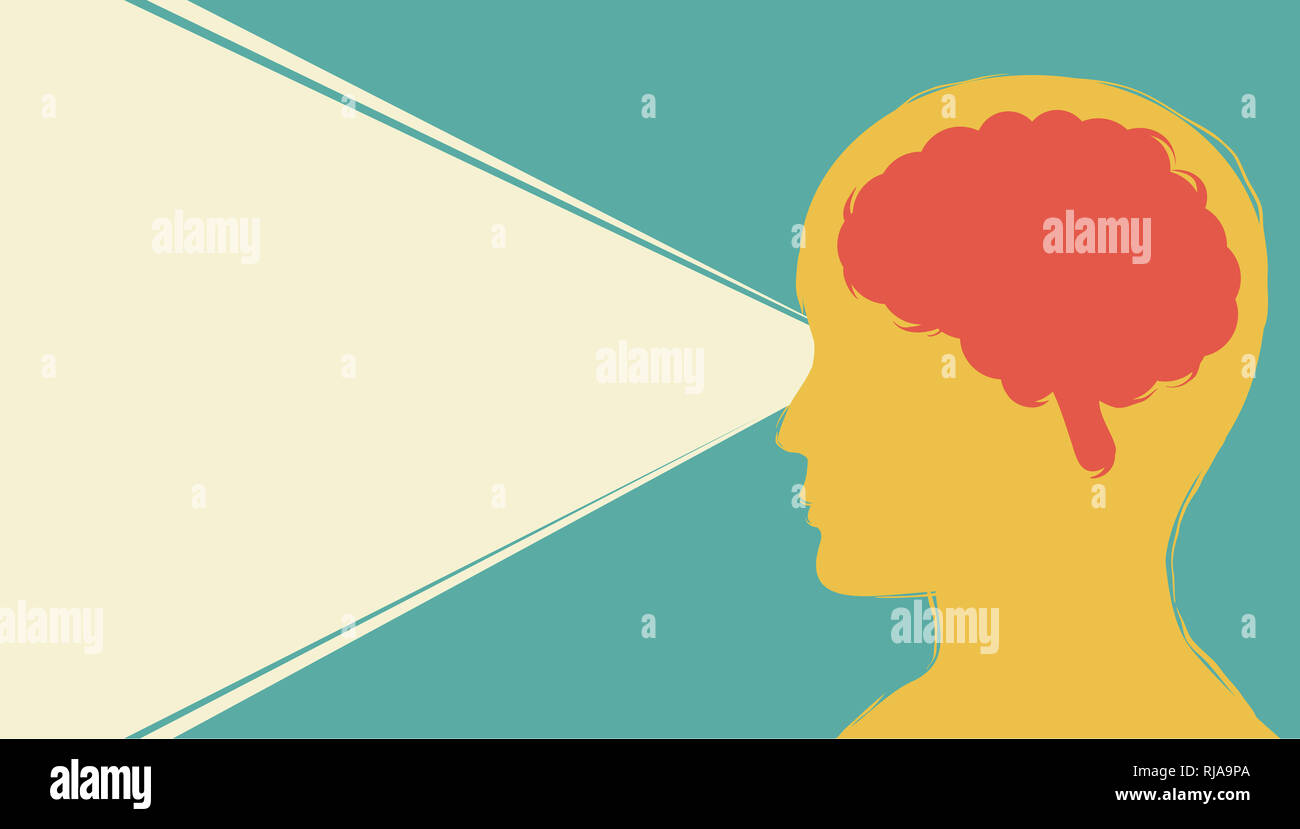 Illustration of a Man Silhouette with Brain and Rays Coming from Eyes ...