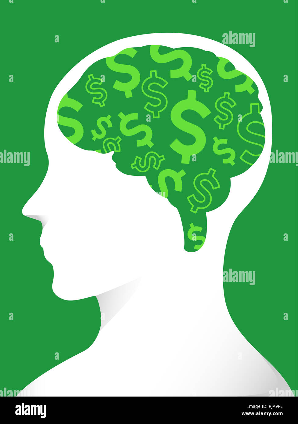 Illustration of a Side View of a Man with Dollar Signs on His Brain ...