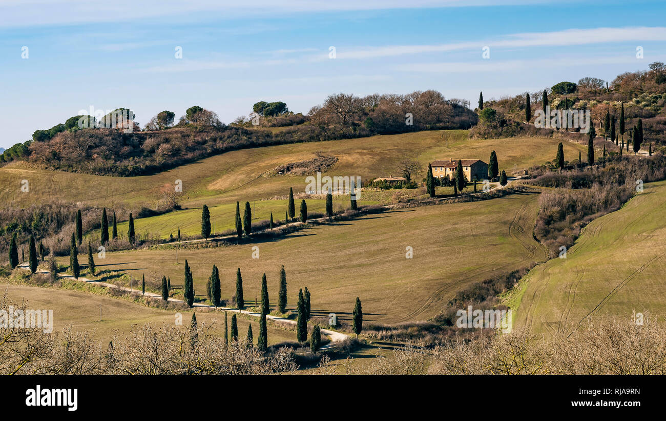 Typical rural landscape of the Tuscan countryside south of Siena, Italy ...