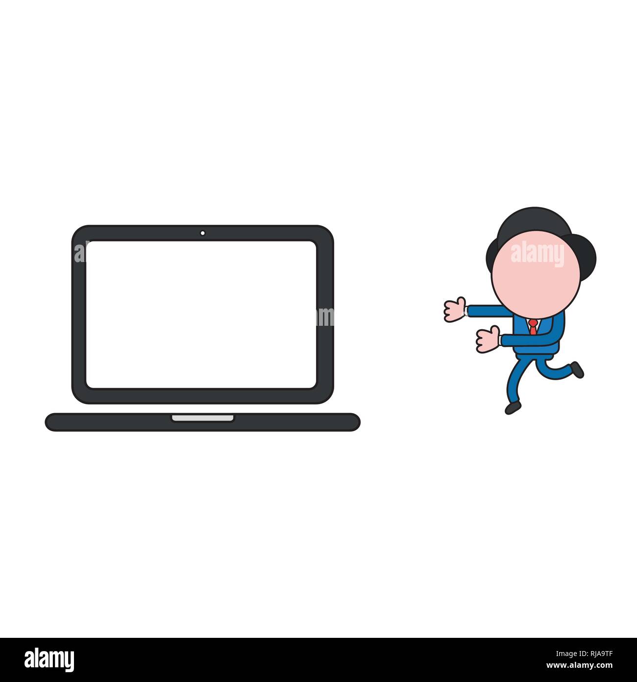 Vector illustration businessman character running to laptop computer ...