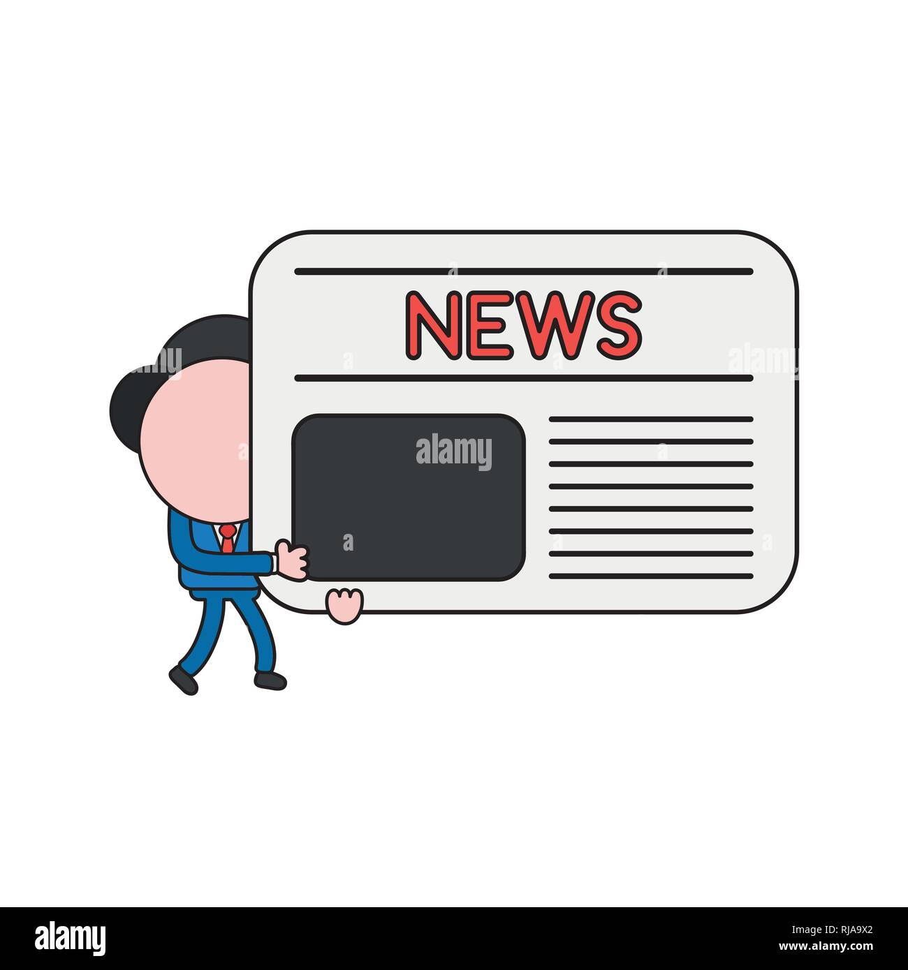 Vector illustration businessman character walking and holding newspaper ...