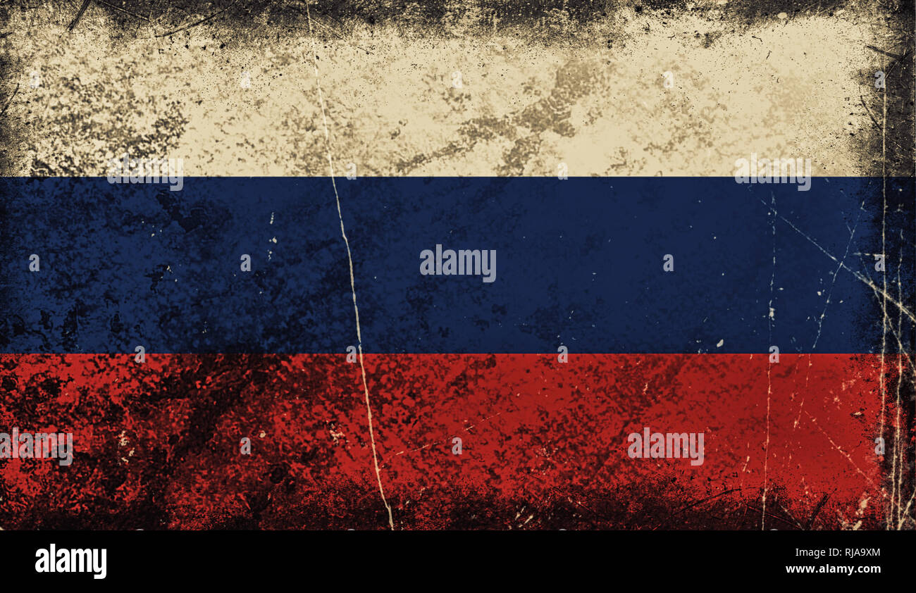 Vintage old flag of Russia. Art texture painted Russia national flag ...