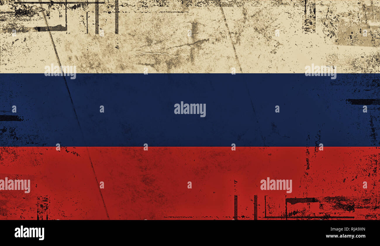 Vintage old flag of Russia. Art texture painted Russia national flag ...