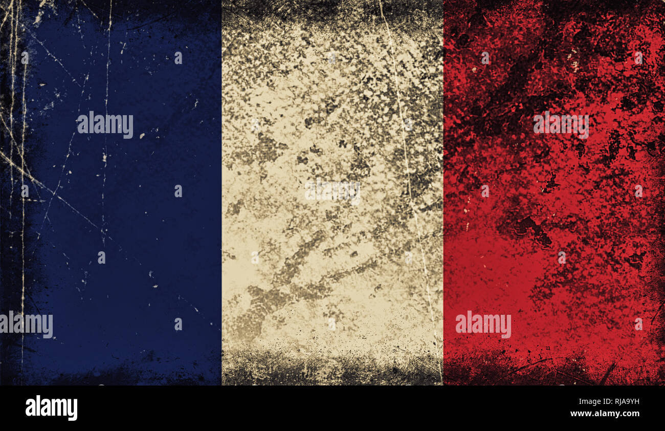 Vintage old flag of France. Art texture painted France national flag ...