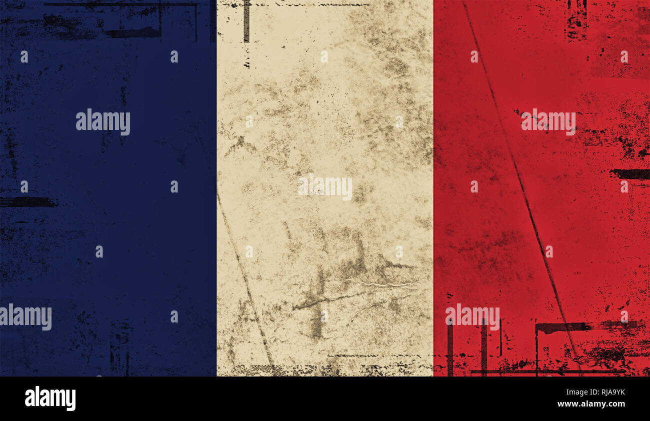 Vintage old flag of France. Art texture painted France national flag ...