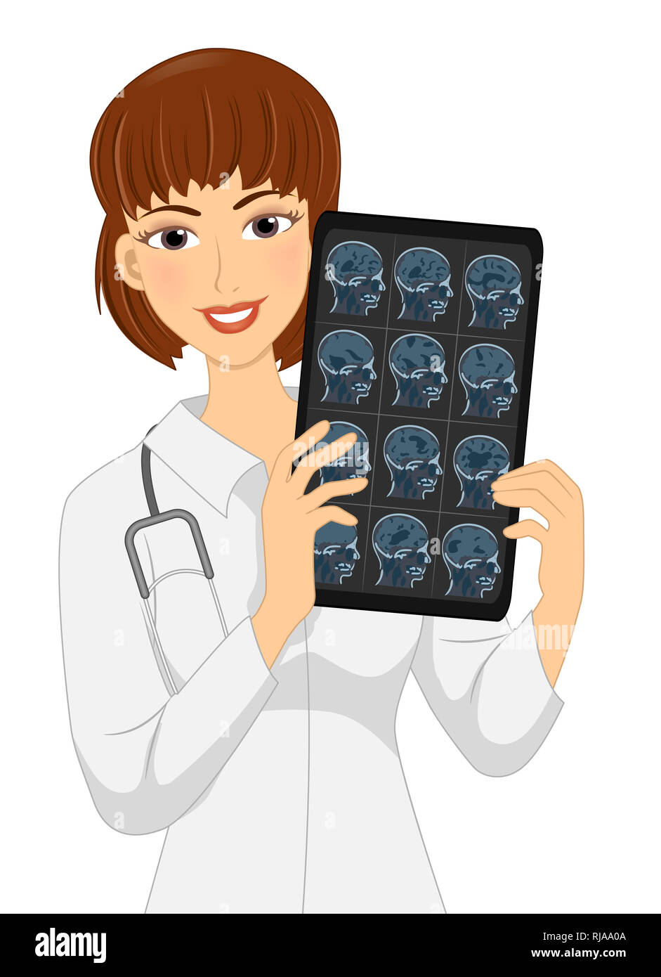 Illustration of a Girl Neurologist Doctor Holding Head Xray and Wearing ...
