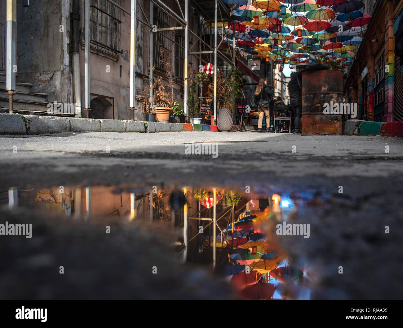 streets with umbrella decor Stock Photo - Alamy