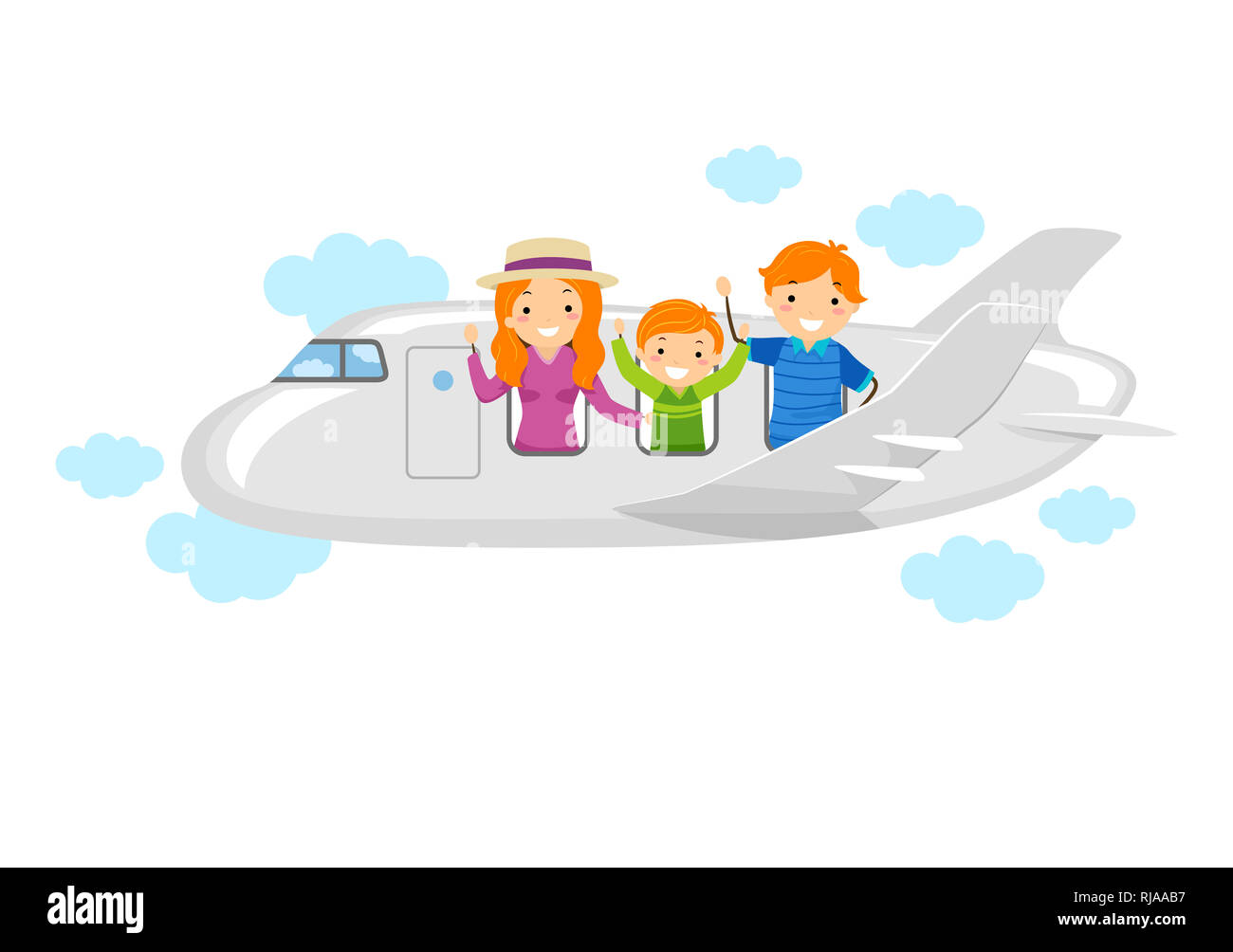 Illustration of Stickman Family Traveling an Airplane in the Sky Stock ...