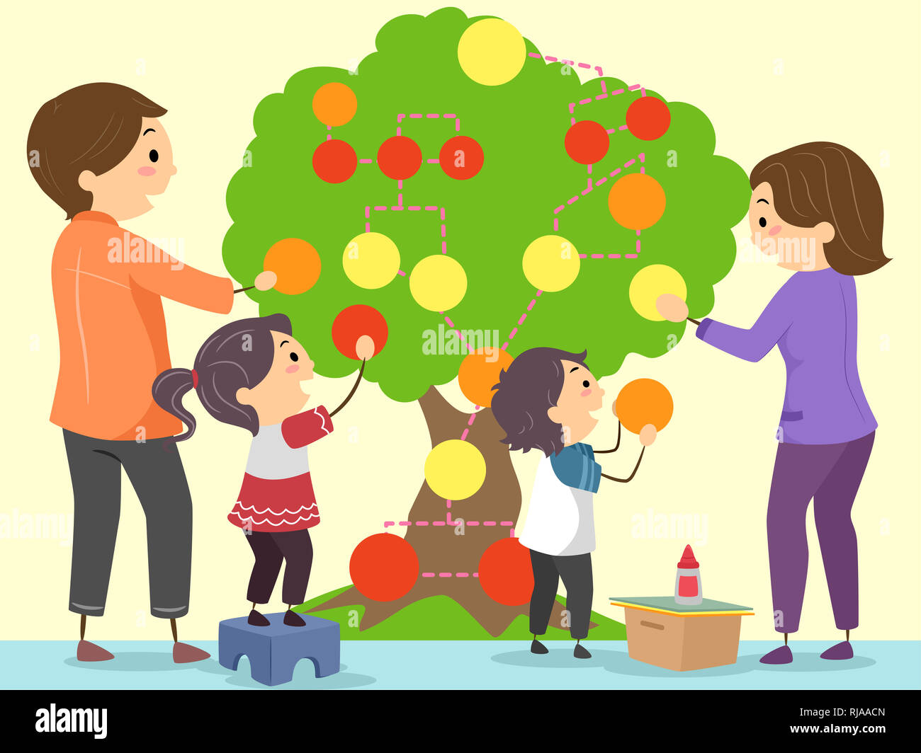 Illustration of Stickman Family Creating a Family Tree on their Wall ...