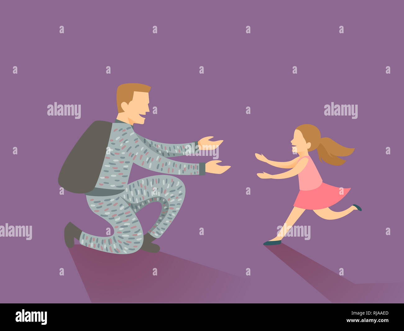 Illustration of a Kid Girl Running Happily Towards Her Father Returning ...