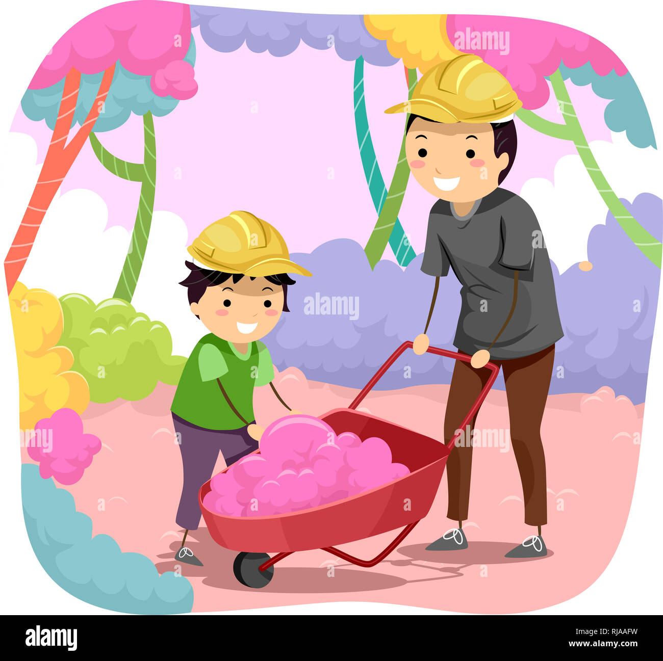 Illustration of a Stickman Father with a Wheelbarrow Full of Cotton ...