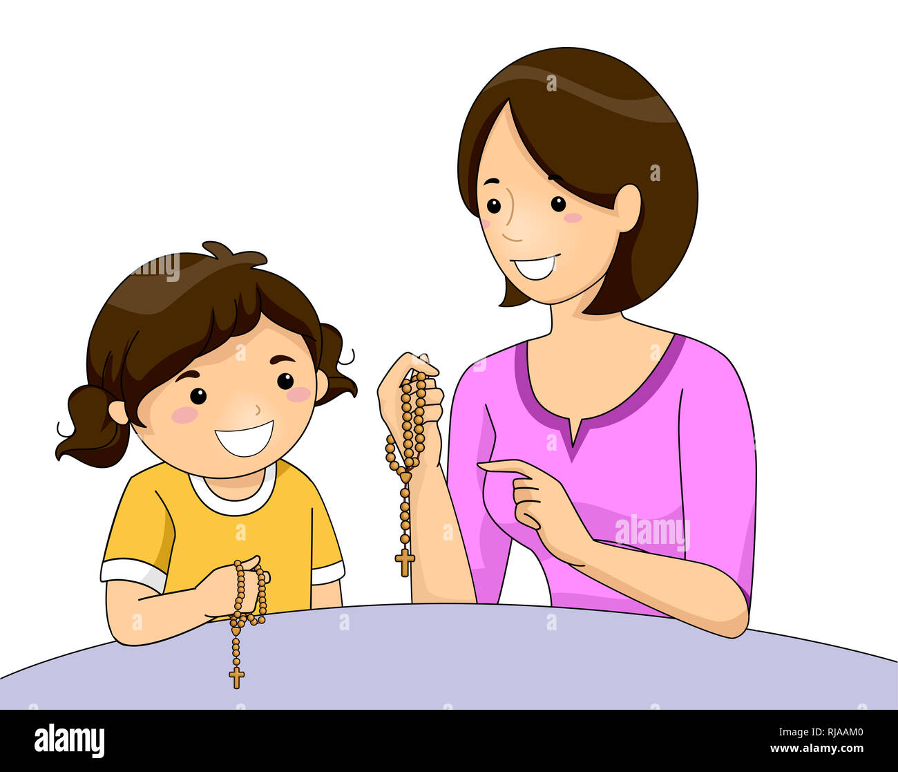 Illustration of a Girl Mother Teaching Her Kid Girl How to Pray Using ...