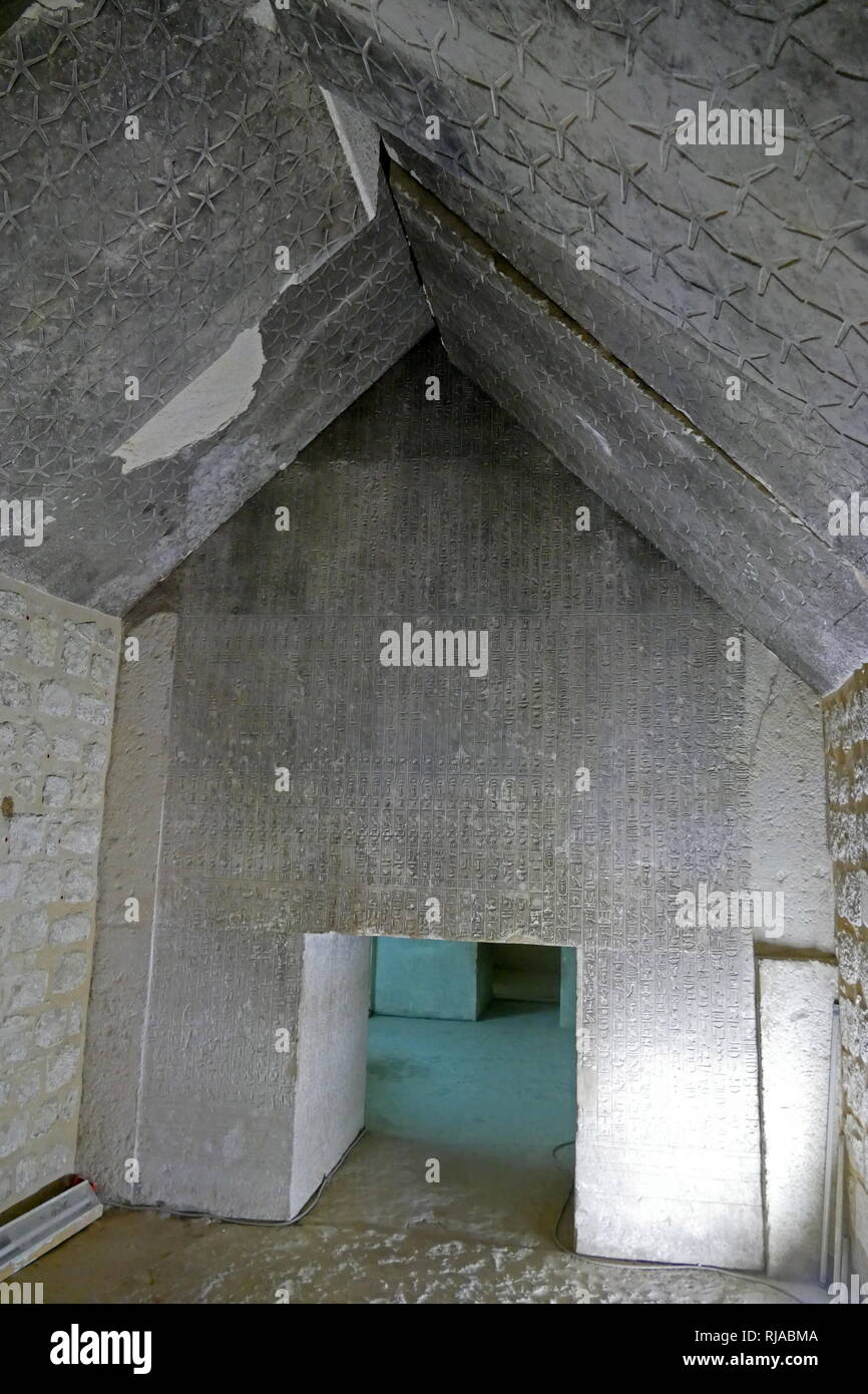 The Tomb of King Teti, at Saqqara, Egypt. Below ground the chambers and ...