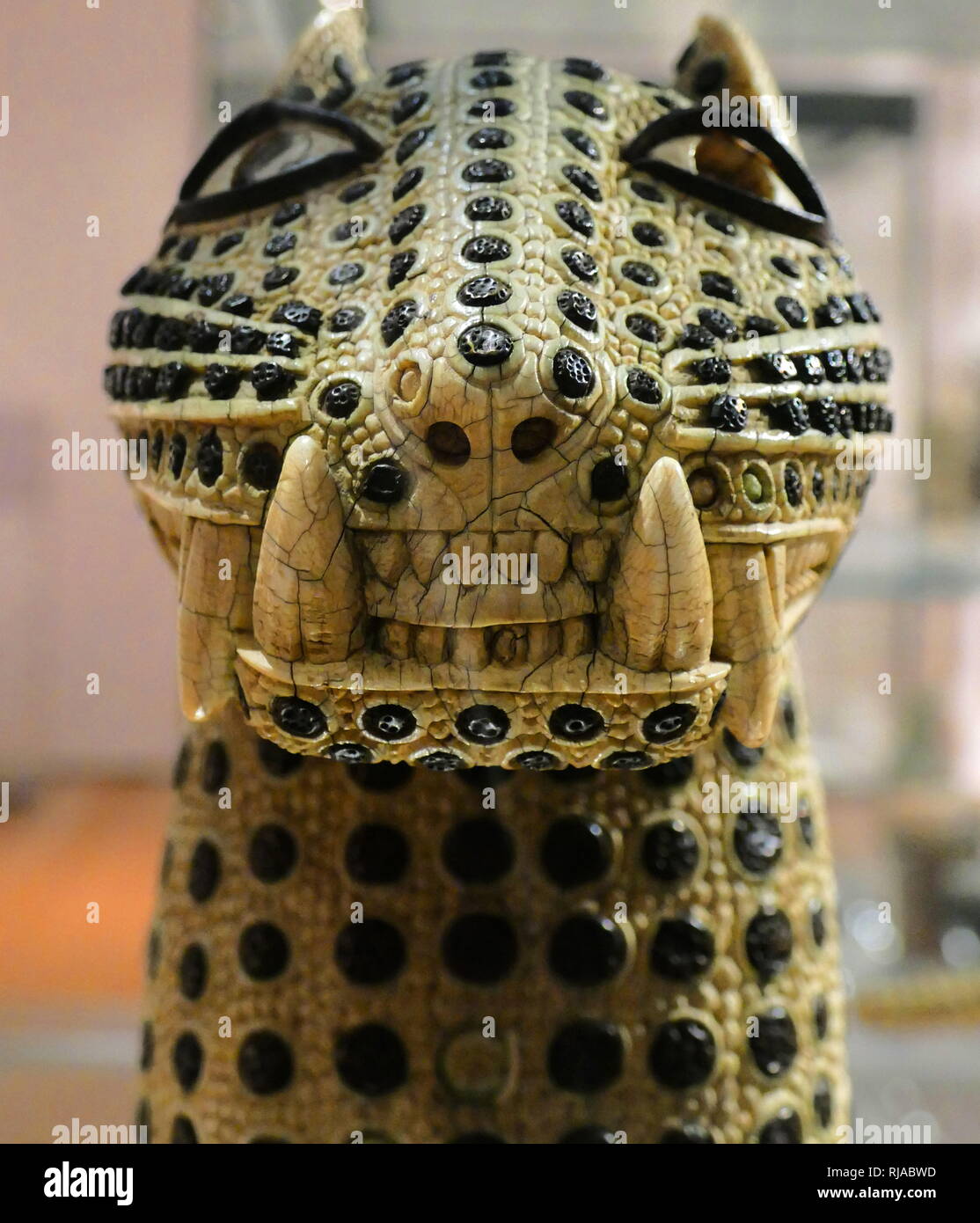 Benin,Edo, Nigeria; Royal Leopard, made from Ivory with brass inlay ...
