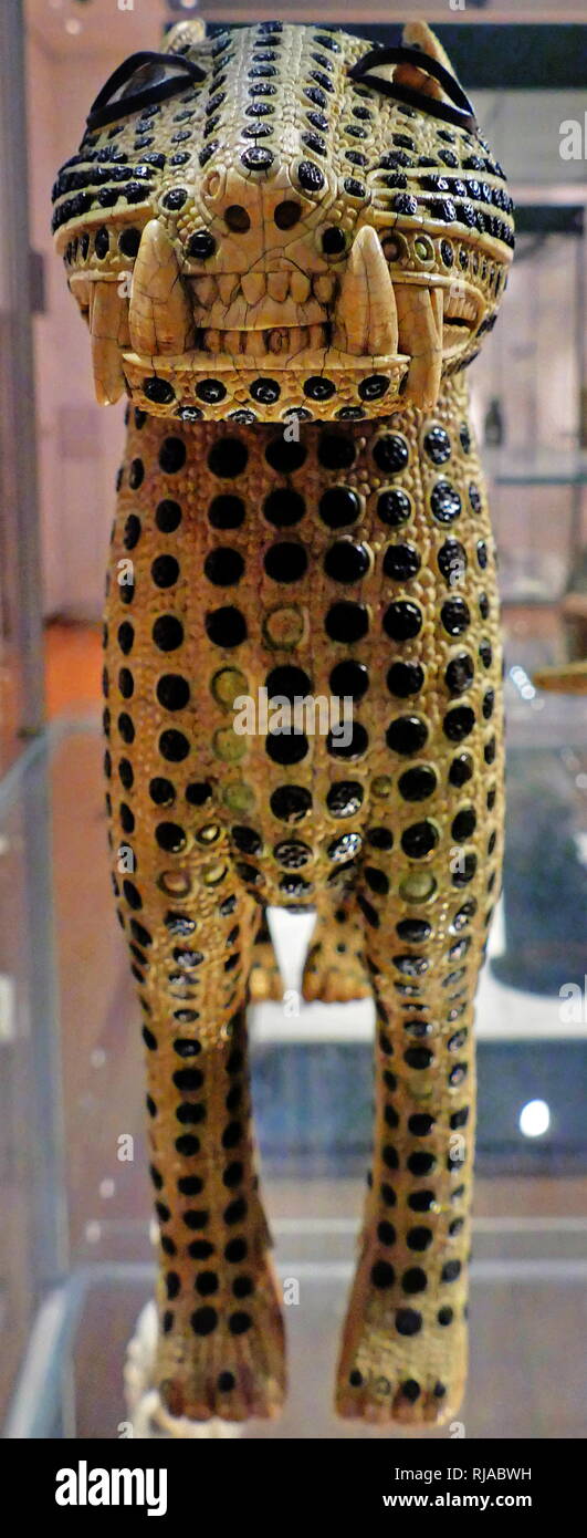 Benin,Edo, Nigeria; Royal Leopard, made from Ivory with brass inlay ...