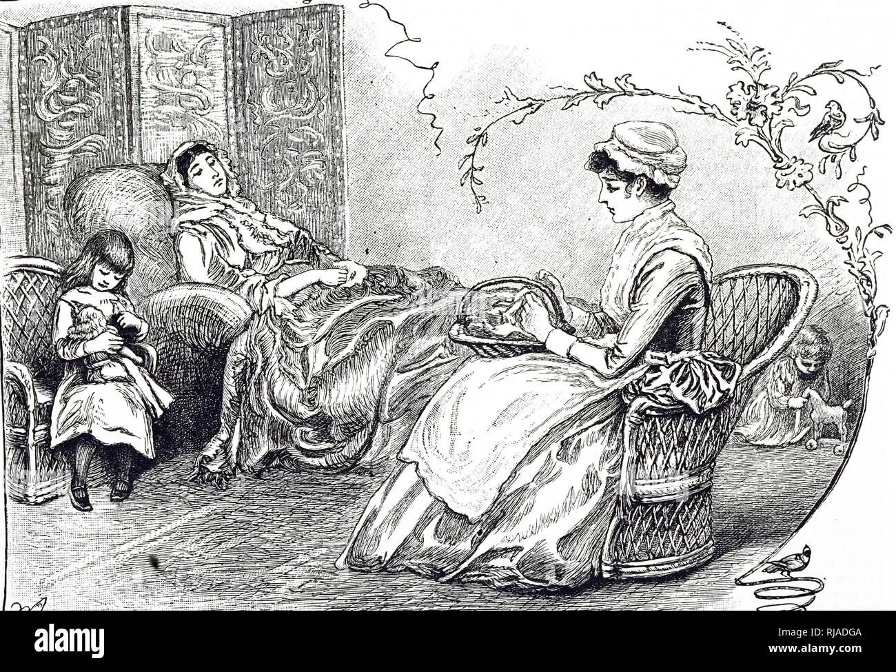 An engraving depicting a nursemaid with her charges in their mother's ...