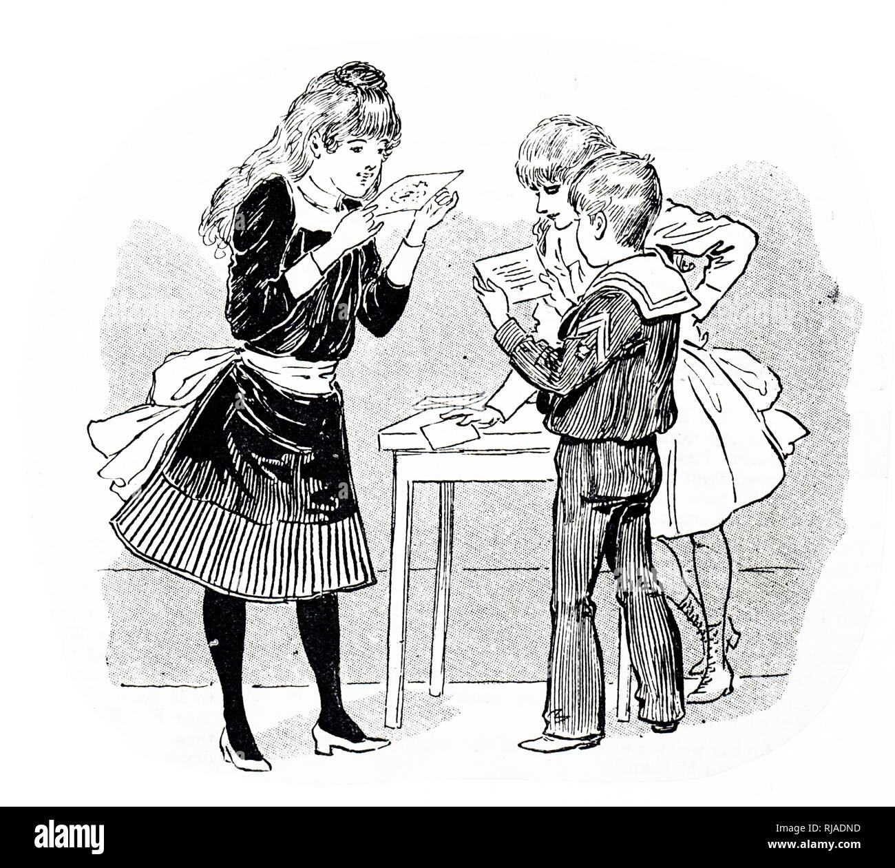 An engraving depicting French children opening Christmas presents ...