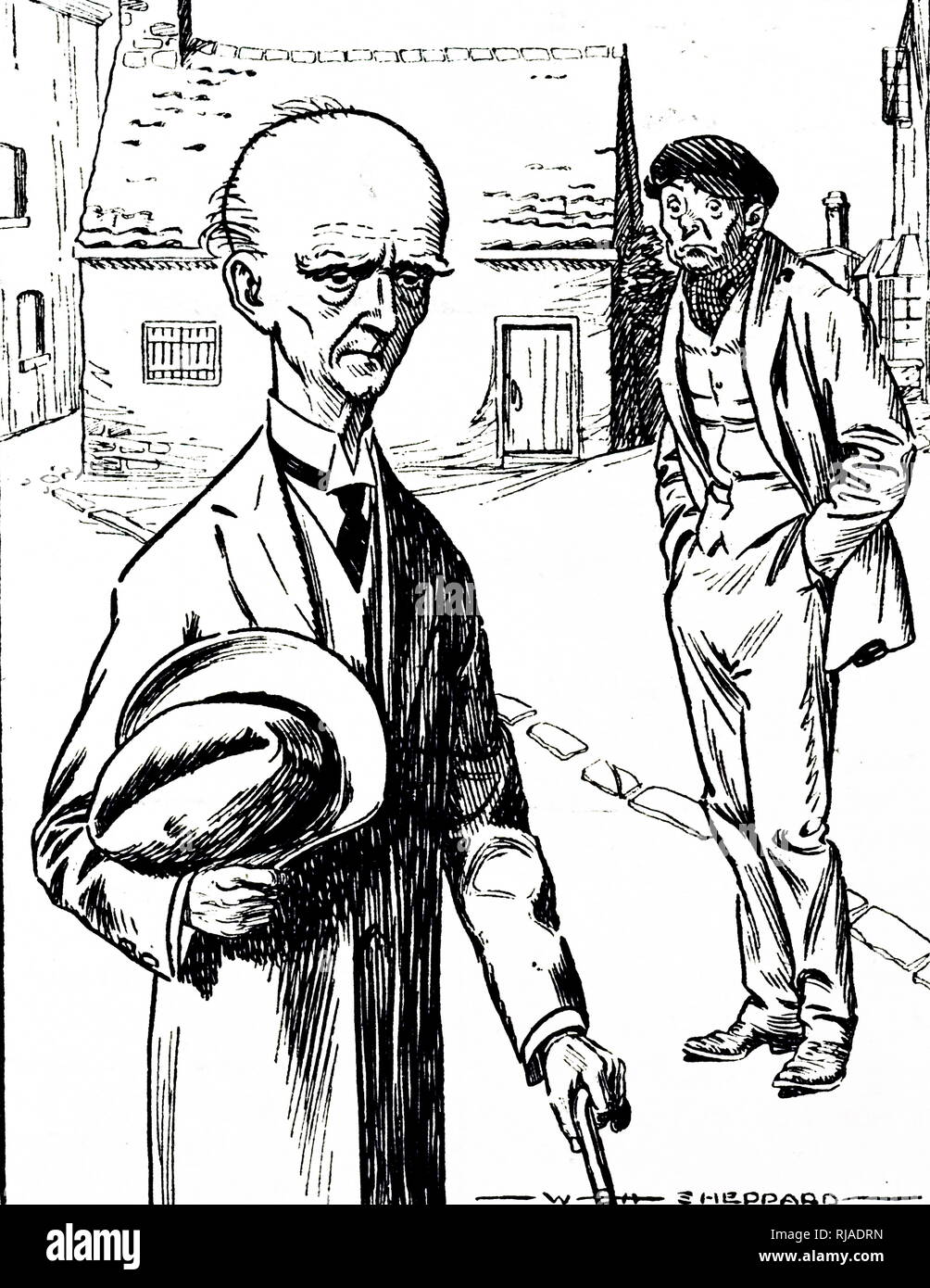 A cartoon depicting a man with a large cranium. Dated 20th century ...