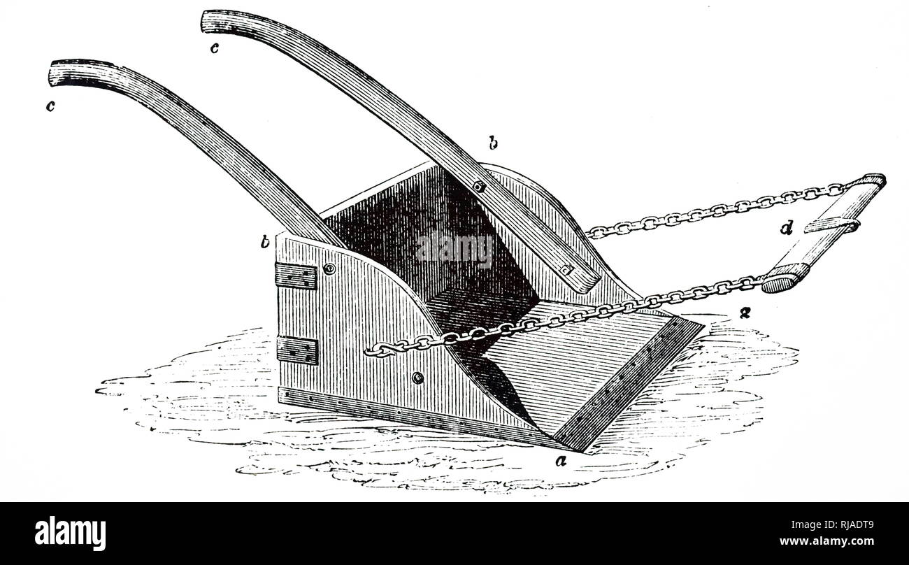 An engraving depicting a wooden levelling scoop. Dated 19th century ...