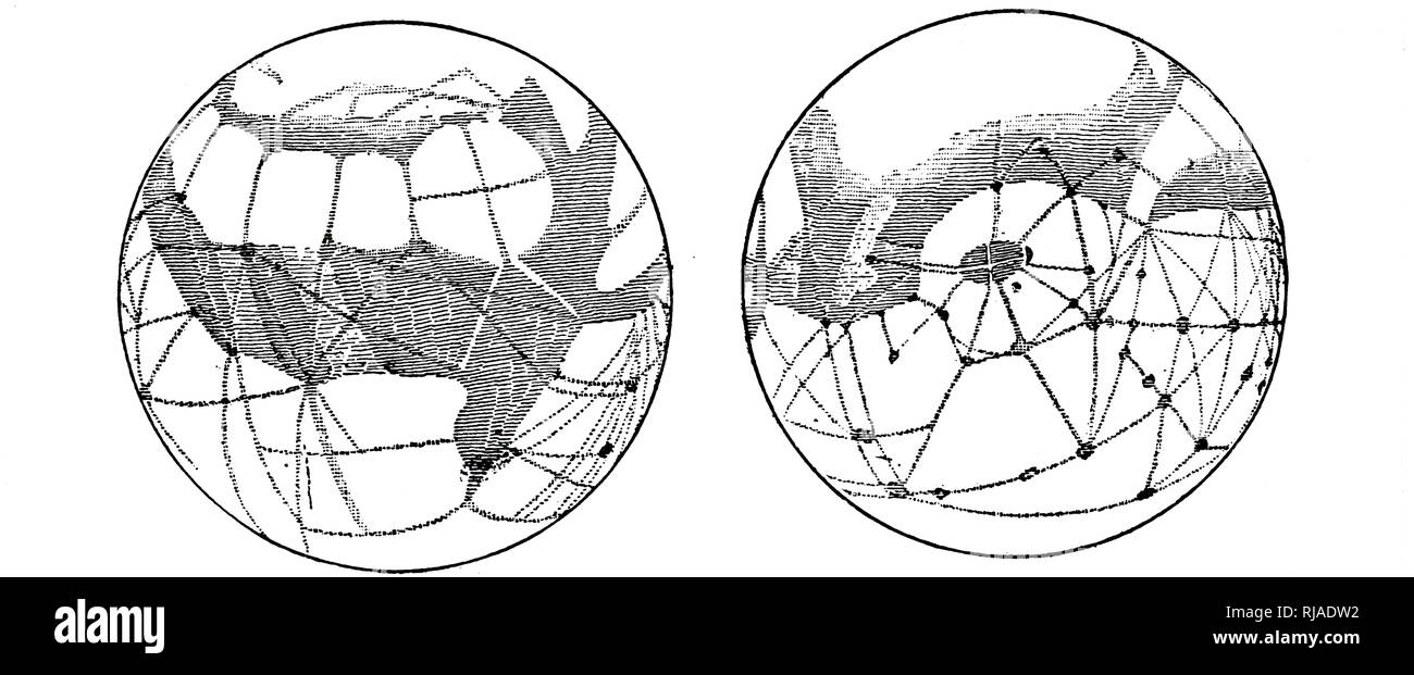An engraving depicting Lowell's map of Mars (1895). Dated 20th century ...