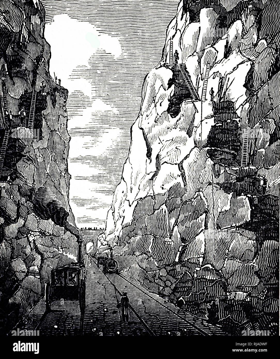 An engraving depicting the cutting on the Liverpool and Manchester ...