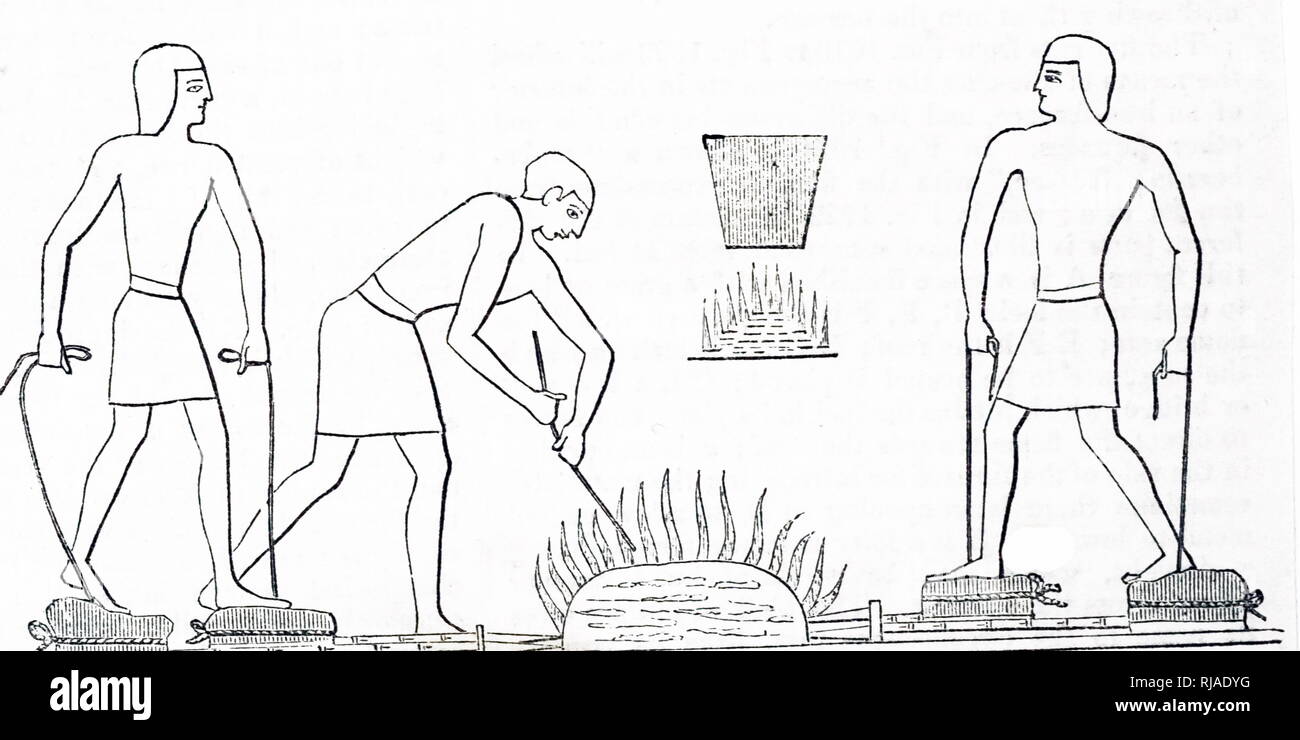 An engraving depicting an ancient Egyptian forge. Dated 19th century ...