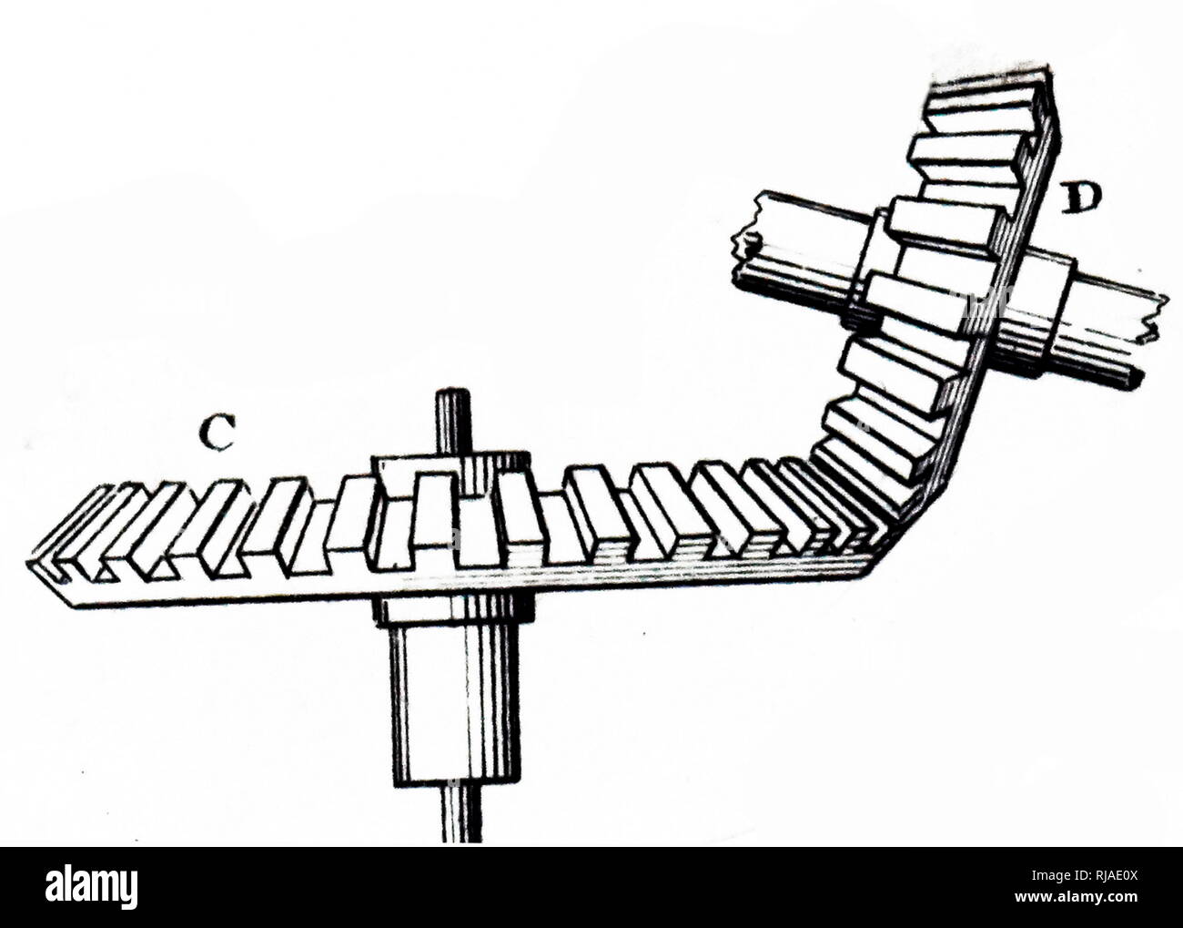 An engraving depicting the changing direction of motion by toothed ...