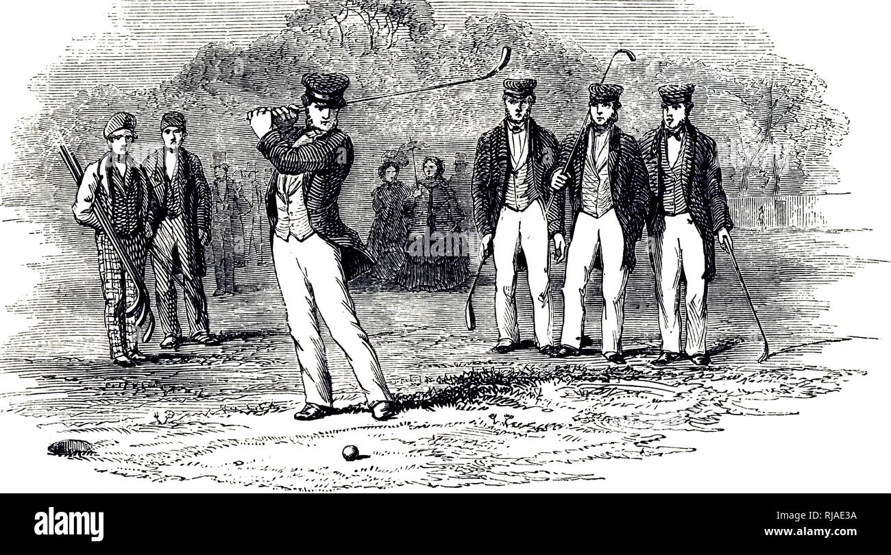 Illustration depicting the 19th century, Golfers 'striking off' 1857 ...