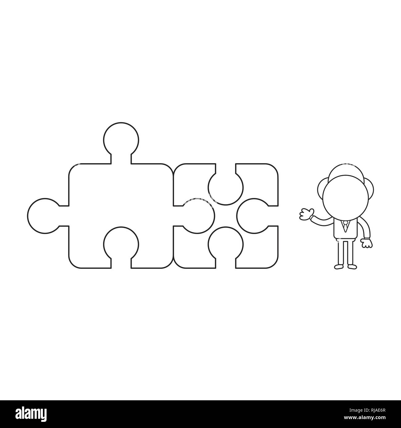 Vector illustration businessman character with two connected jigsaw ...