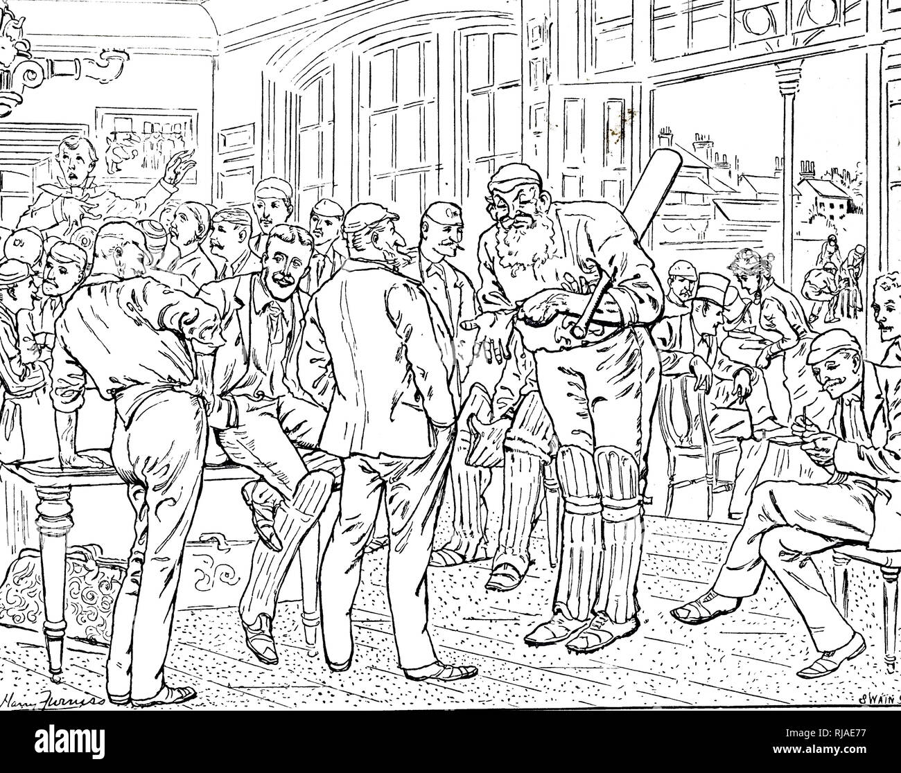 Cartoon Of Cricket Showing W G Grace By Harry Furniss 1885 Stock