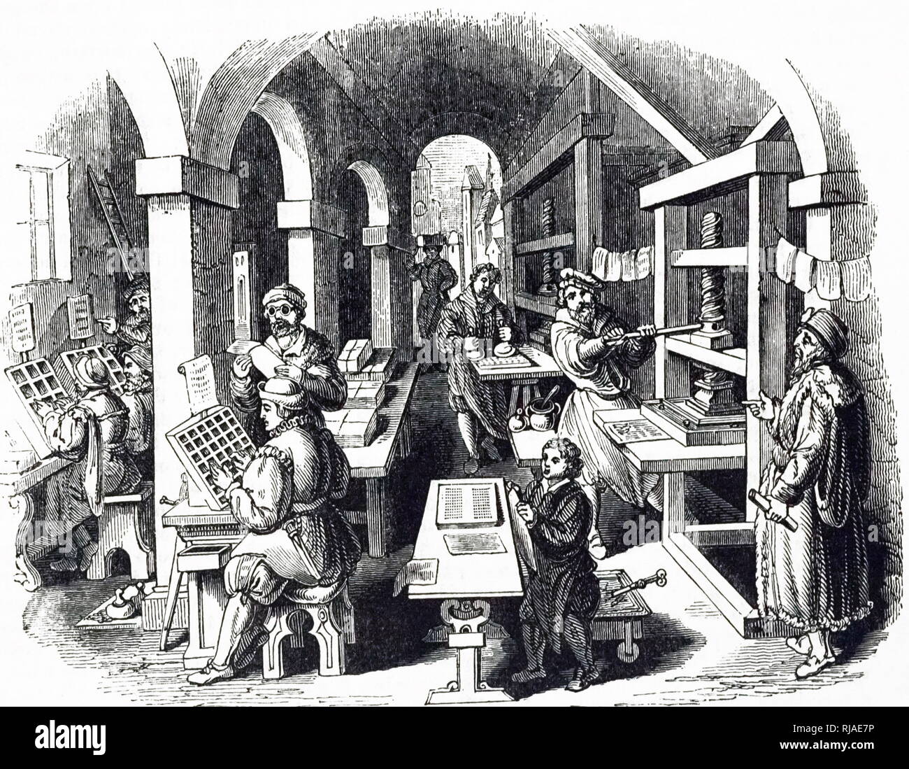 Illustration sixteenth century printing workshop hi-res stock ...