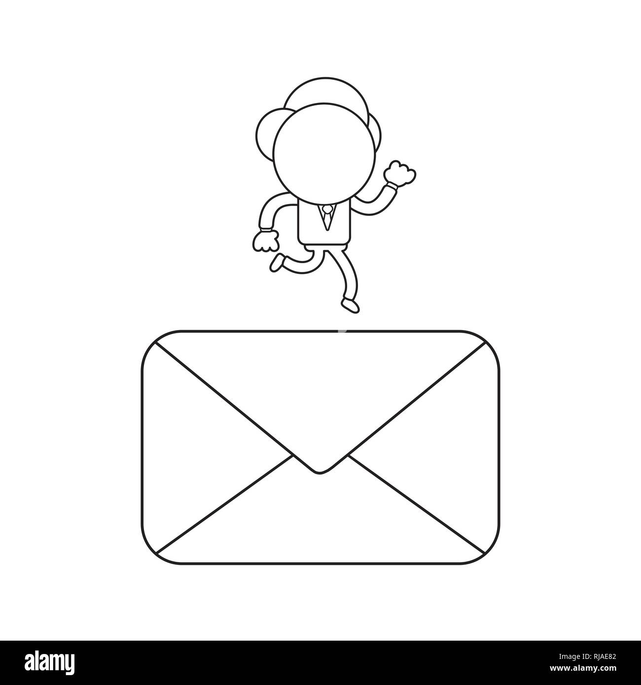 Vector illustration businessman character running on closed mail ...