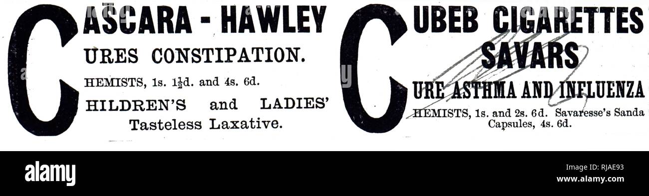 An advertisement for Cubeb Cigarettes Savars - cure for asthma and ...