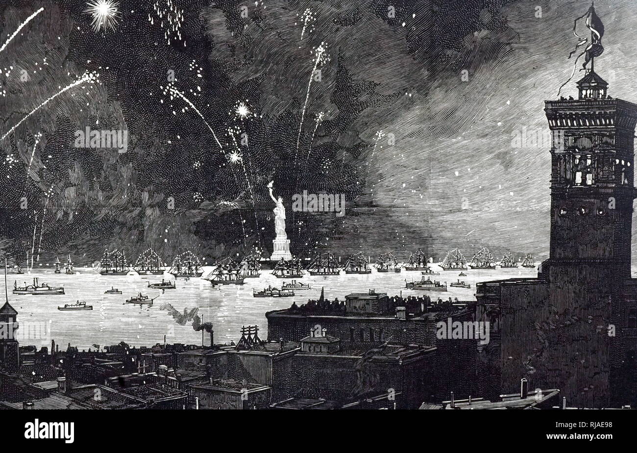 An engraving depicting the fireworks display at the inauguration of the ...